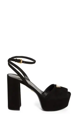 Prada Triangle Logo Platform Sandals - Nero