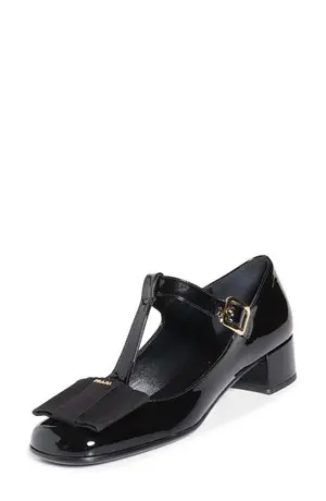 Prada Patent Leather Mary Jane Pump With Grosgrain Bow