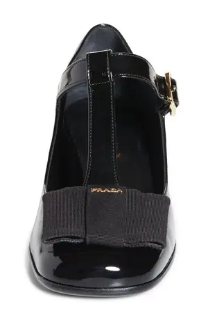 Prada Patent Leather Mary Jane Pump With Grosgrain Bow