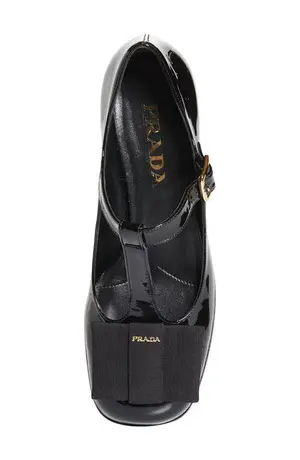 Prada Patent Leather Mary Jane Pump With Grosgrain Bow