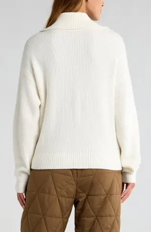 Zella Quarter-zip Ribbed Pullover Sweater - Ivory Egret