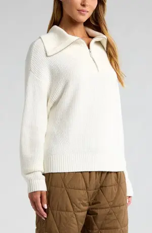 Zella Quarter-zip Ribbed Pullover Sweater - Ivory Egret