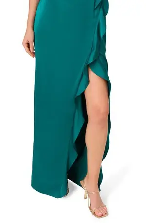 Adrianna Papell Ruffle Stretch Satin Column Gown