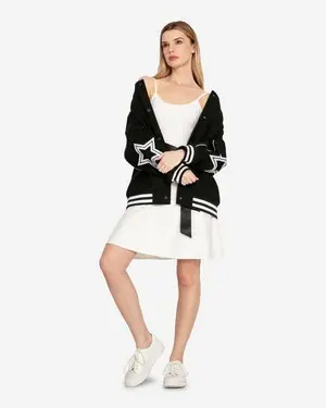 BELLE & BLOOM Hold Me Close" Letterman Bomber Jacket - Black
