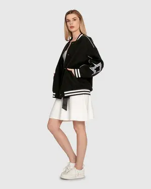 BELLE & BLOOM Hold Me Close" Letterman Bomber Jacket - Black
