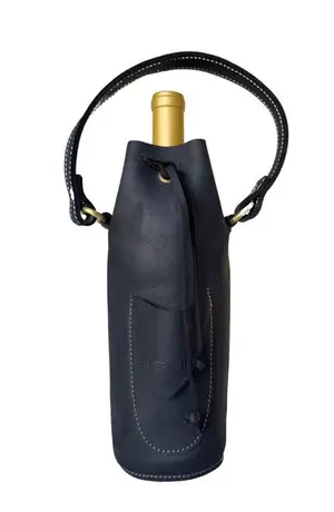 SAREP + ROSE Leather Bottle Tote With Pocket - Black Nubuck