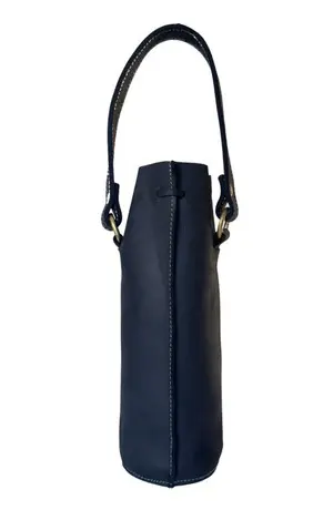 SAREP + ROSE Leather Bottle Tote With Pocket - Black Nubuck