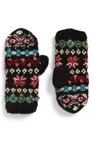 FRENCH KNOT Hand Knit Wool Mittens - Black