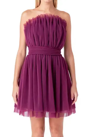 Endless Rose Strapless Tulle Minidress - Berry