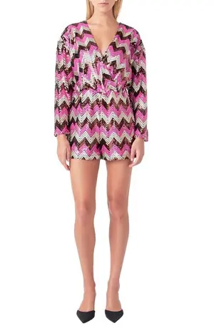 Endless Rose Chevron Sequin Romper - Multi