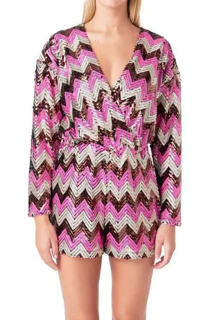 Endless Rose Chevron Sequin Romper - Multi