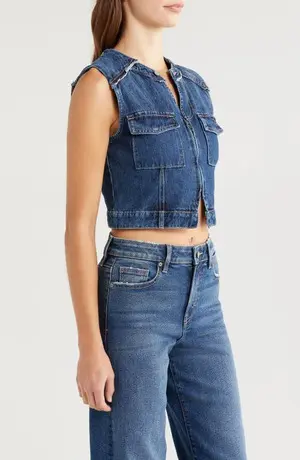 HIDDEN JEANS Zip Front Crop Denim Vest