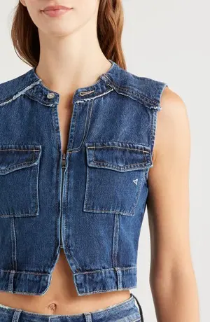 HIDDEN JEANS Zip Front Crop Denim Vest