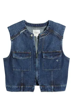 HIDDEN JEANS Zip Front Crop Denim Vest