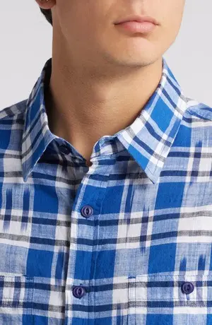 SCHOTT Ikat Plaid Button-up Shirt