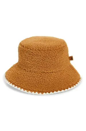 UGG Fluff Scalloped Faux Fur Bucket Hat Chestnut