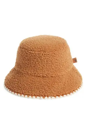 UGG Fluff Scalloped Faux Fur Bucket Hat - Chestnut