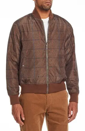 BROOKLYN BRIGADE Herringbone Reversible Bomber Jacket - Brown