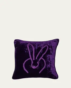 HUNT SLONEM Hand Embroidered Velvet Decorative Pillow, 18" Square Violet