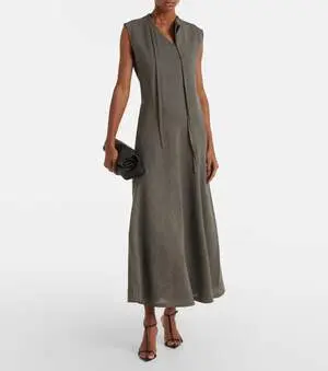 JIL SANDER Tie-neck Virgin Wool Midi Dress