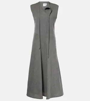 JIL SANDER Tie-neck Virgin Wool Midi Dress - Grey