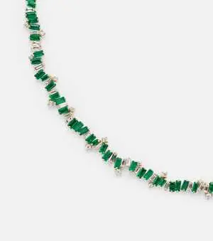 SUZANNE KALAN Bold Burst 18kt Yellow Emerald And Diamond Tennis Necklace