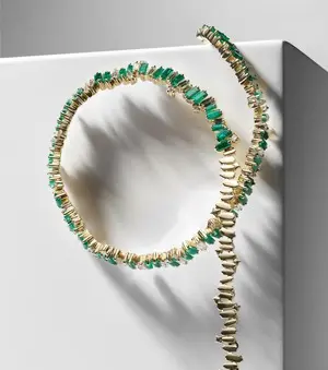 SUZANNE KALAN Bold Burst 18kt Yellow Emerald And Diamond Tennis Necklace