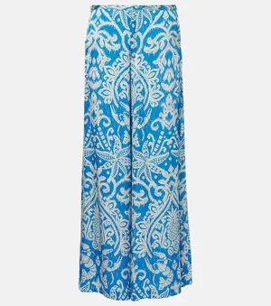 Poupette St Barth Clea Printed Wide-leg Pants - Blue