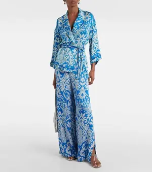 Poupette St Barth Clea Printed Wide-leg Pants - Blue