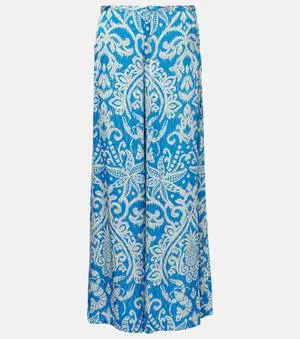 Poupette St Barth Clea Printed Wide-leg Pants - Blue