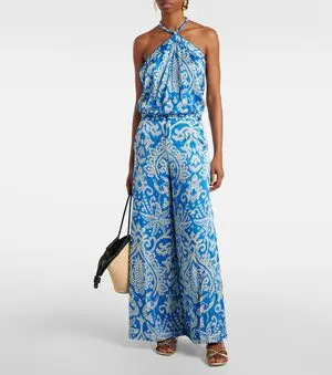 Poupette St Barth Clea Printed Wide-leg Pants - Blue