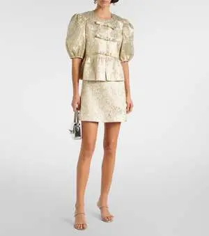 GANNI Brocade Puff-sleeve Top