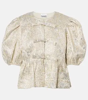 GANNI Ganni Brocade Puff-Sleeve Top Metallic