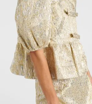 GANNI Brocade Puff-sleeve Top - Metallic
