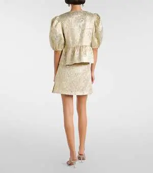 GANNI Brocade Puff-sleeve Top