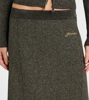 GANNI Ribbed-knit Lamé Maxi Skirt