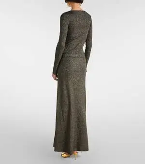 GANNI Ribbed-knit Lamé Maxi Skirt