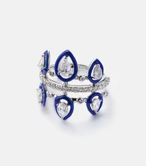 KAMYEN Tulip 18kt White Gold Pinky Ring With Diamonds And Enamel - Silver