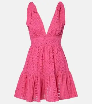 Poupette St Barth Cara Broderie Anglaise Mini Dress - Pink