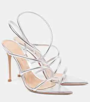 GIANVITO ROSSI Ettie 105 Metallic Leather Sandals - Silver