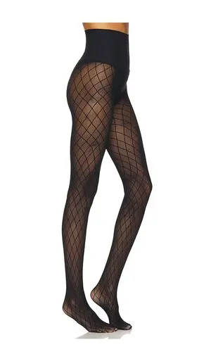 Commando Lattice Net Thigh High Stockings - Black