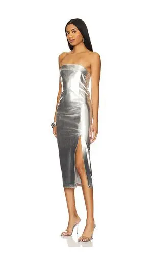 Alice + Olivia Kelly Midi Dress In Metallic - Silver