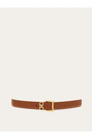 FERRAGAMO Double Gancini Calfskin Belt - Gold
