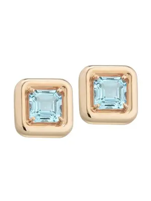 Bea Bongiasca Candy 9k Yellow Gold & Square Earrings - Topaz