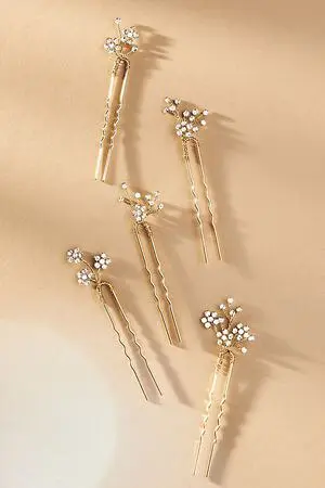 TWIGS & HONEY Dainty Rhinestone Blossom Hair Pins Set - Gold