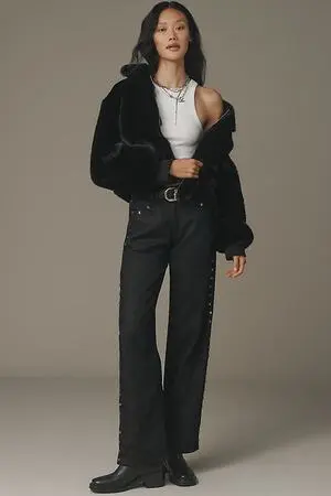 Maeve Rae Faux Fur Crop Jacket - Black