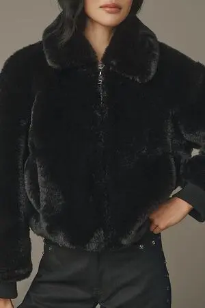 Maeve Rae Faux Fur Crop Jacket - Black