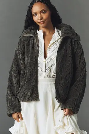 PILCRO Textured Faux Fur Jacket - Cool Olive