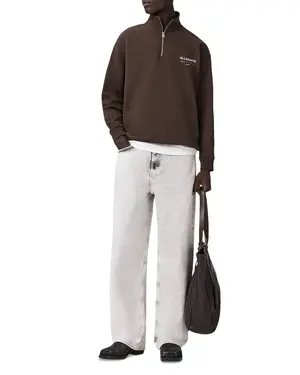 ALLSAINTS Underground Cotton Logo Half Zip Sweatshirt - Bitter Brown