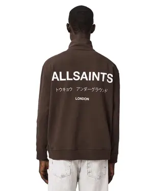 ALLSAINTS Underground Cotton Logo Half Zip Sweatshirt - Bitter Brown